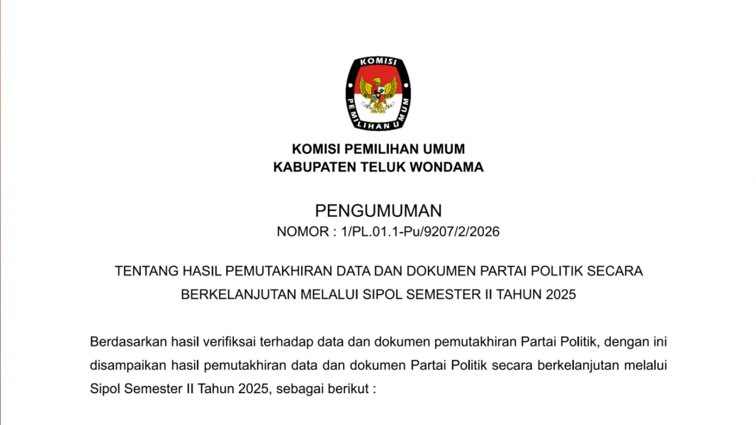 KPU KAB-TELUKWONDAMA - Hasil Pemutakhiran Data dan Dokumen Partai ...